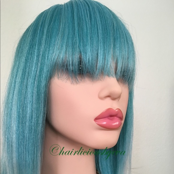 Other | Turquoise Wig Bob Wig With Bangs 16 Inch Long | Poshmark